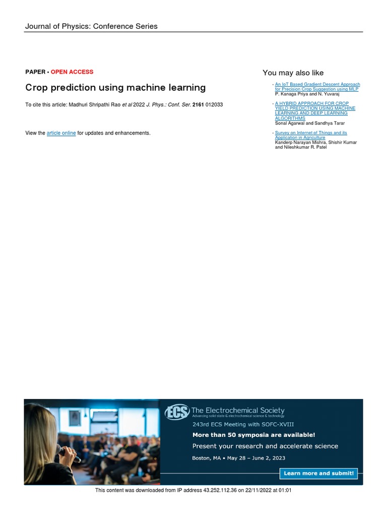 04 - RA - Crop Prediction Using Machine Learning | Download Free PDF | Machine Learning ...