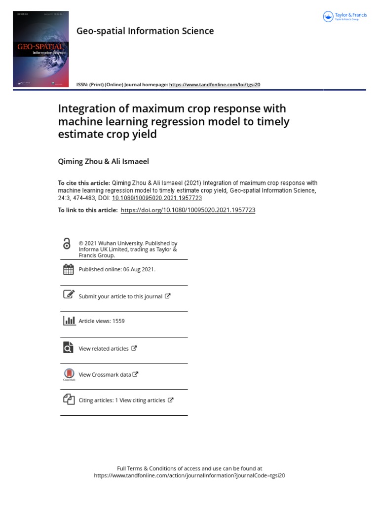06 Ra Integration Of Maximum Crop Response With Machine Learning Regression Model To Timely