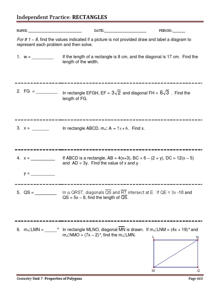 7j Practice Rectangles | PDF