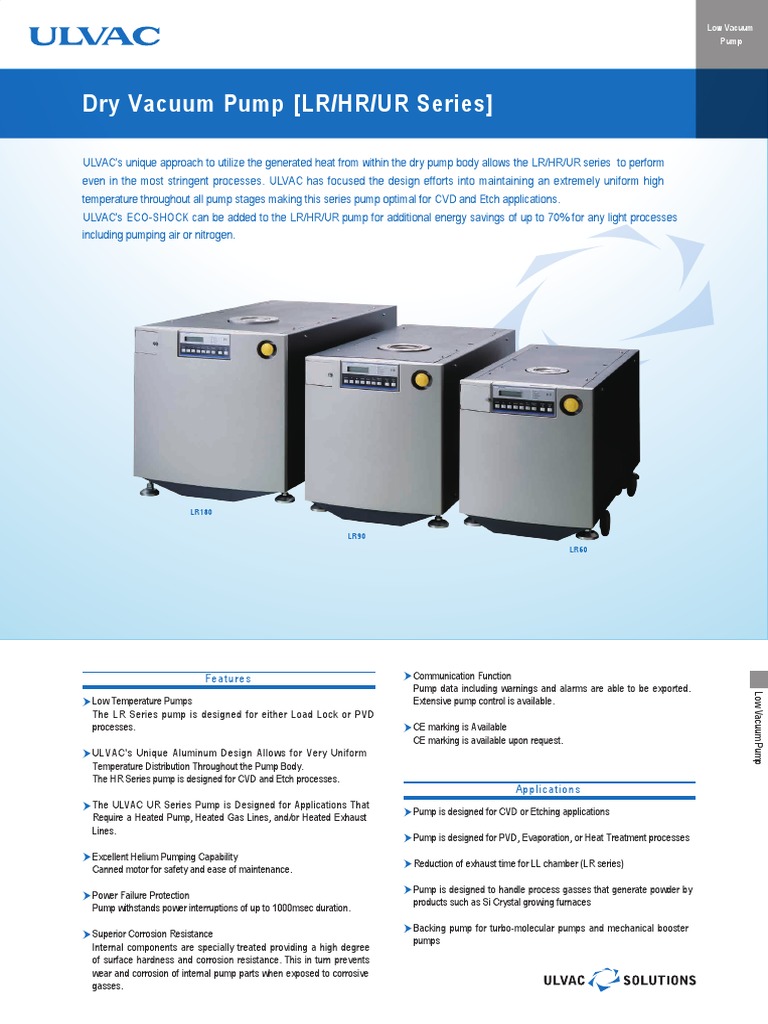 Dry Vacuum Pump (LR/HR/UR Series) : Features | PDF | Pump | Vacuum