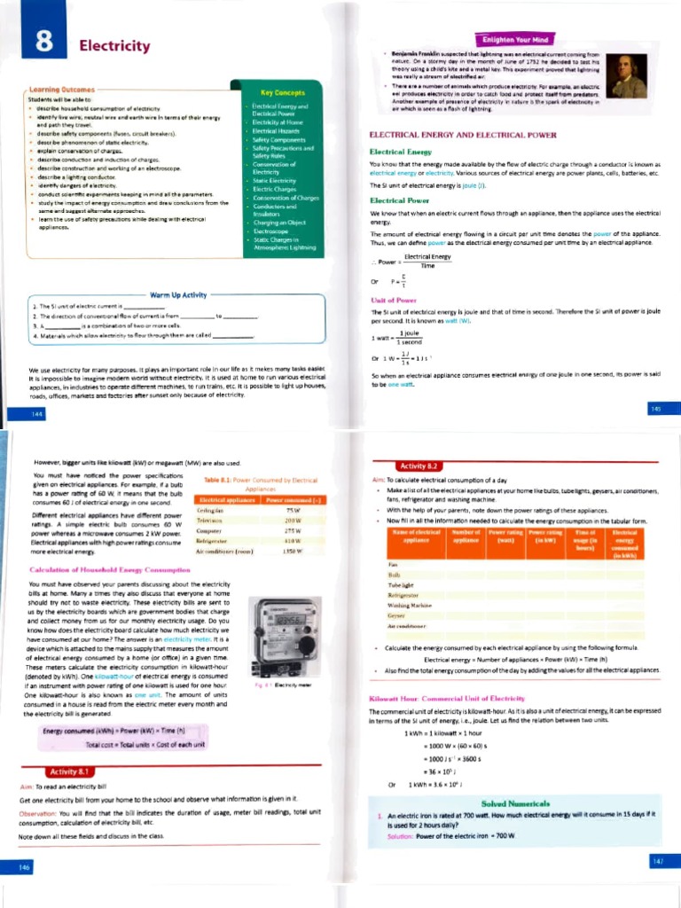 Class 8 Electricity Viva Book | PDF | Ac Power Plugs And Sockets | Electrical Connector