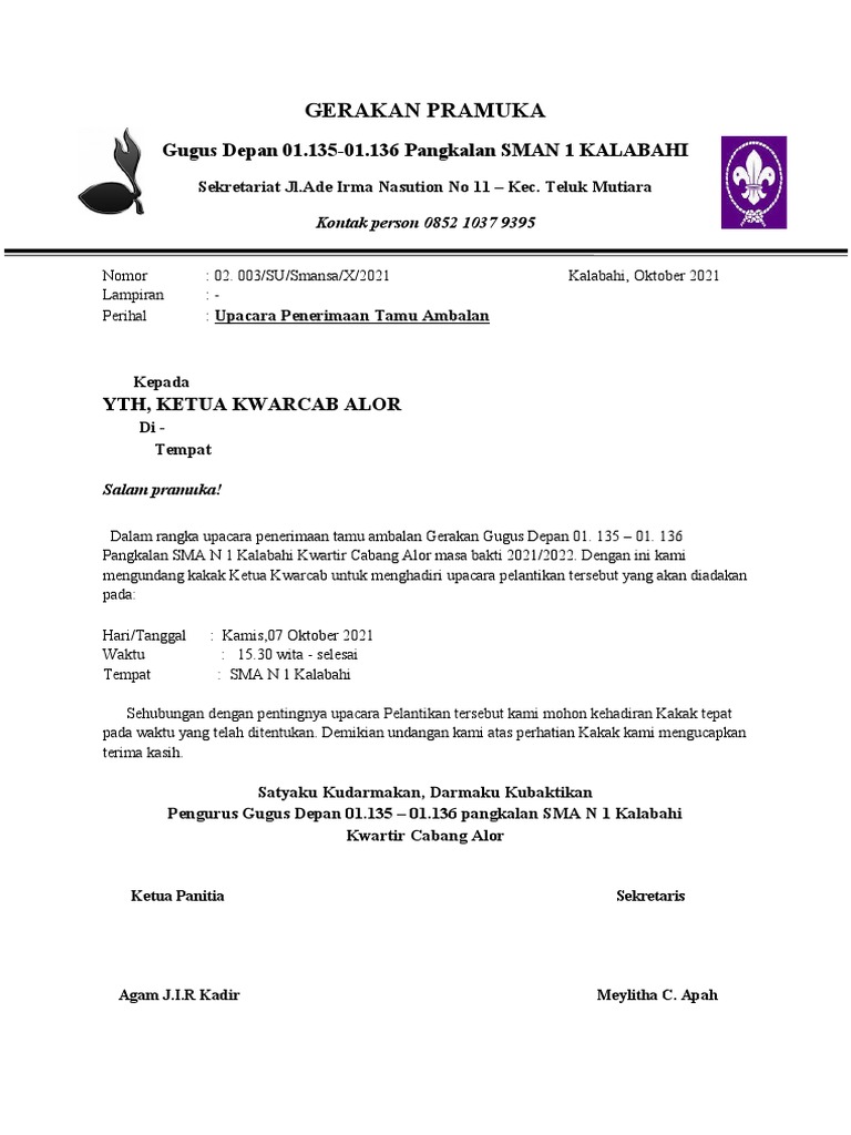 Undangan Upacara Penerimaan Pramuka | PDF