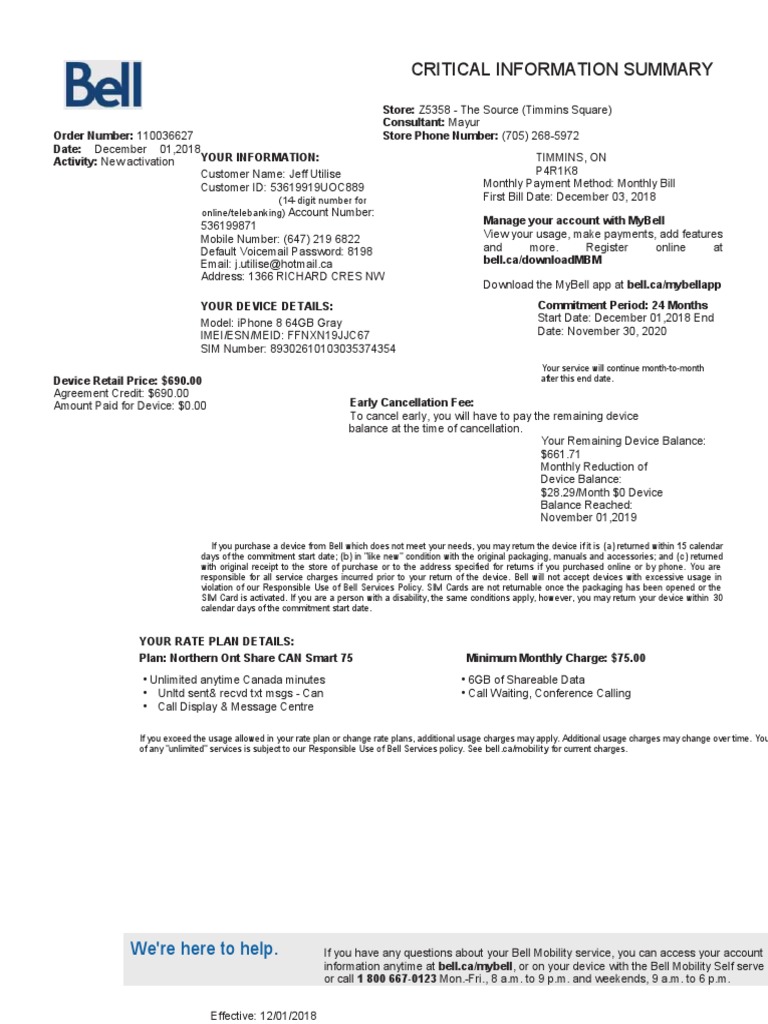 Jeff's Bell Service Summary | PDF | I Phone | Telecommunications