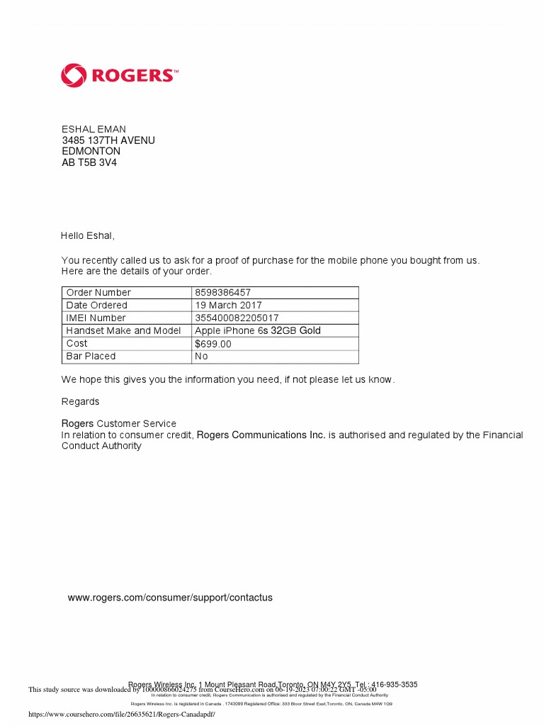 Rogers Wireless Inc. 1 Mount Pleasant Road, Toronto, ON M4Y 2Y5 Tel ...