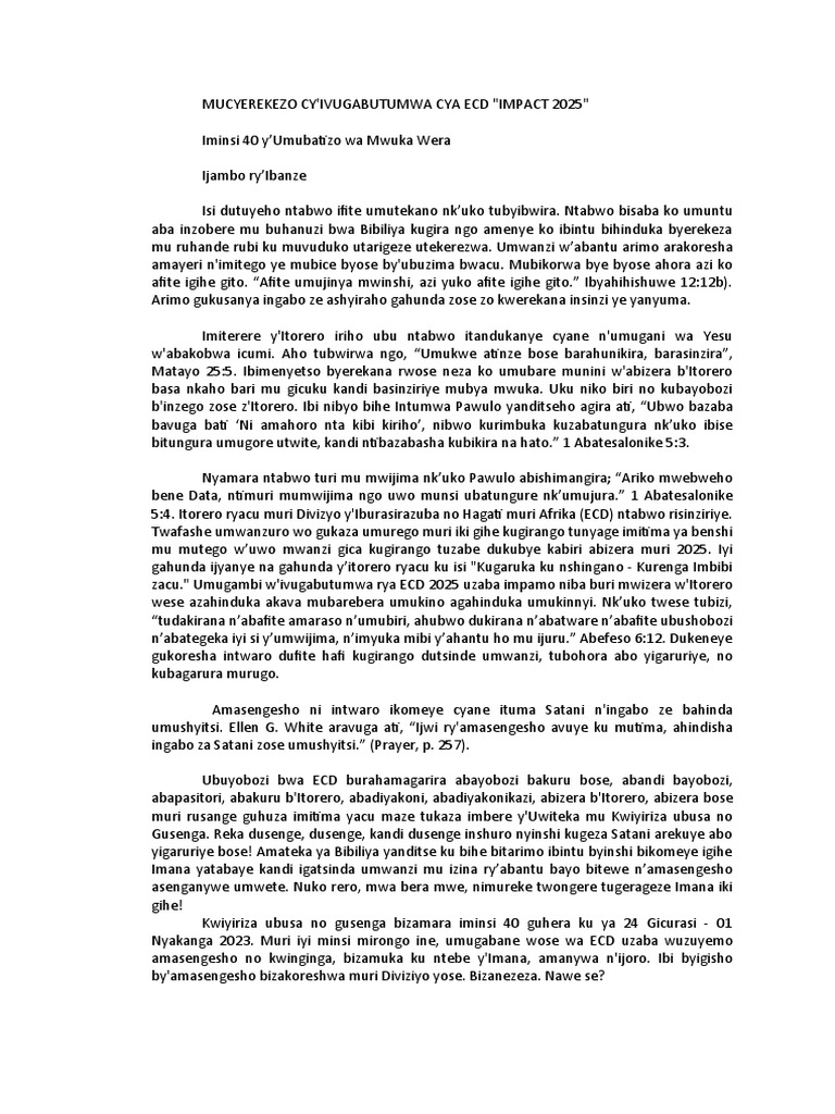 Iminsi 40 Y'umubatizo Wa Mwuka Wera | PDF | Bantu | Pan Africanism