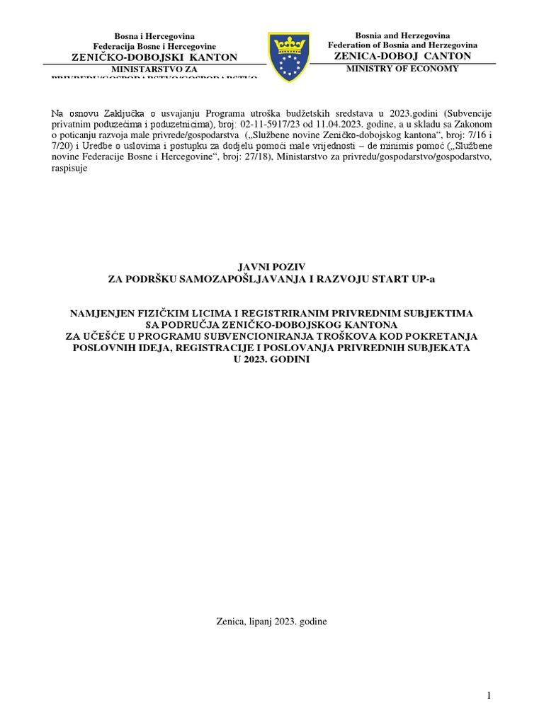 Javni Poziv Start Up | PDF