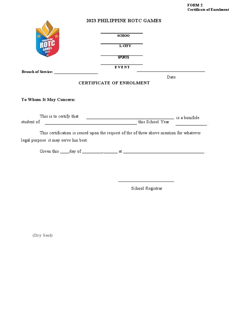 Form 2 - Certificate of Enrollment ROTC | PDF