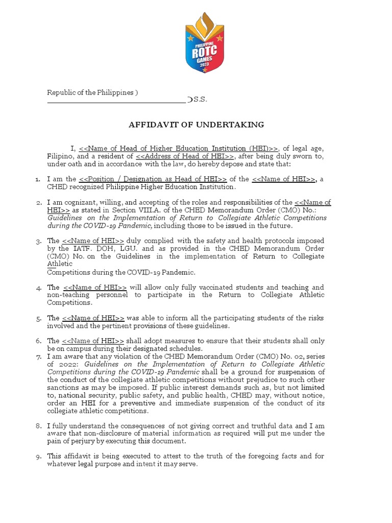 Affidavit of Undertaking for HEIs | PDF | Affidavit | Government