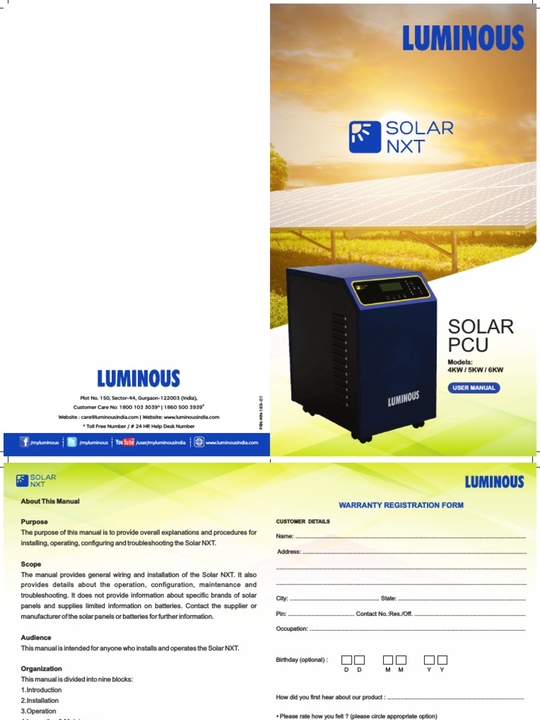 Luminous Solar NXT 6kW Pcu Manual | PDF | Power Inverter | Mains ...