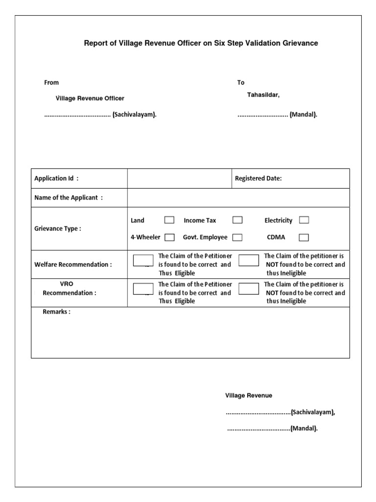 Report of Village Revenue Officer On Six Step Validation Grievance | PDF