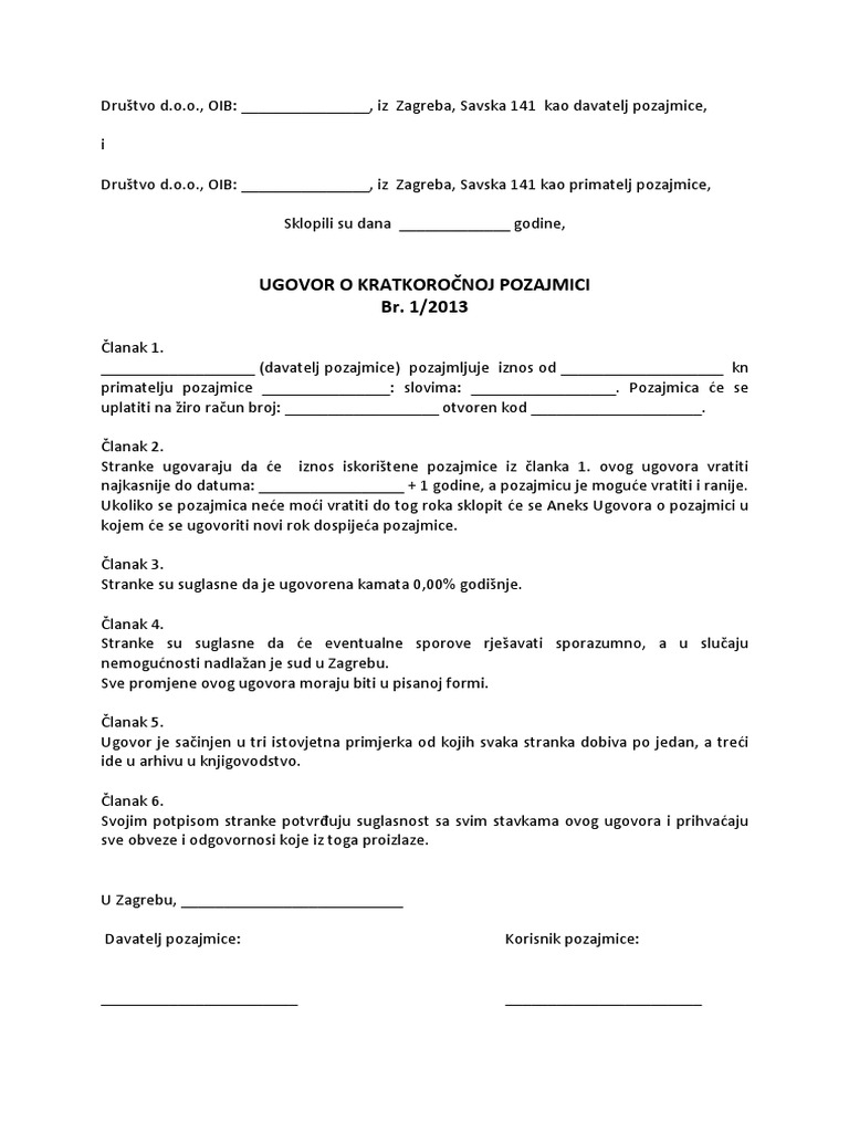 Ugovor o Pozajmici | PDF