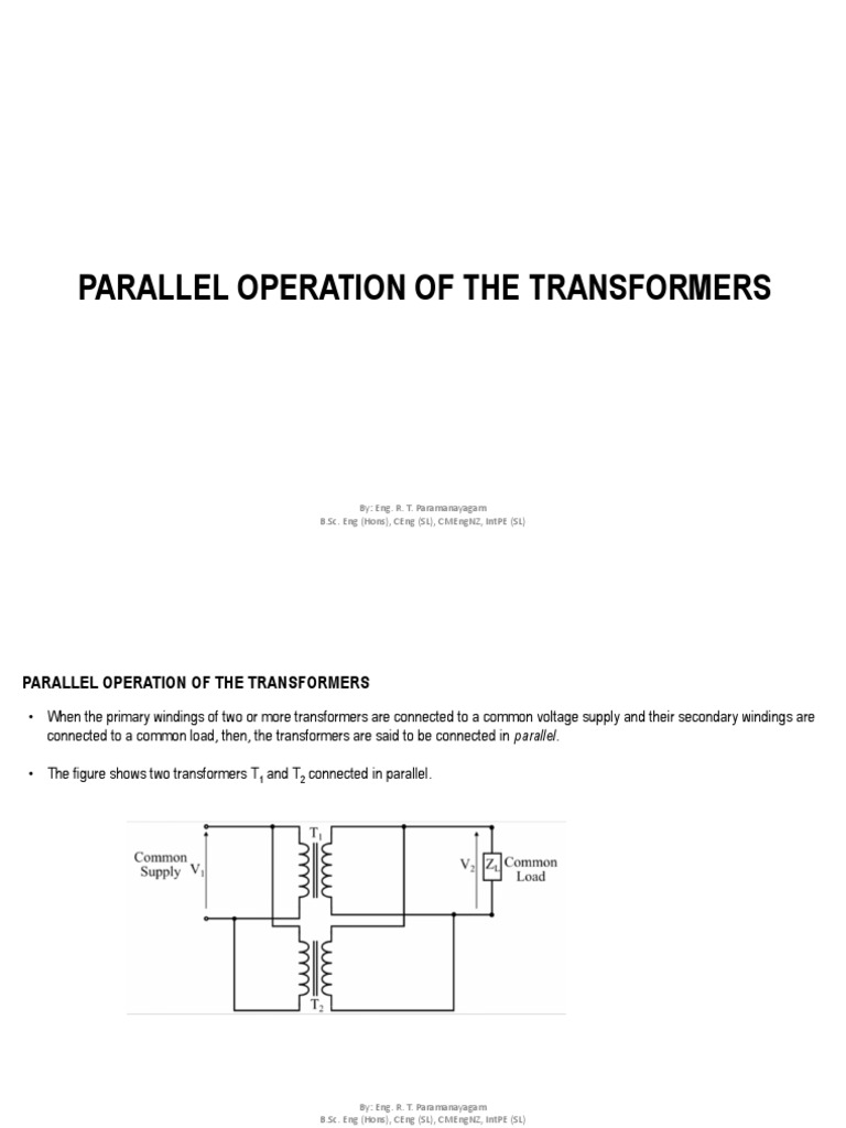 Parallel Operation of The Transformers | PDF | Transformer | Series And Parallel Circuits