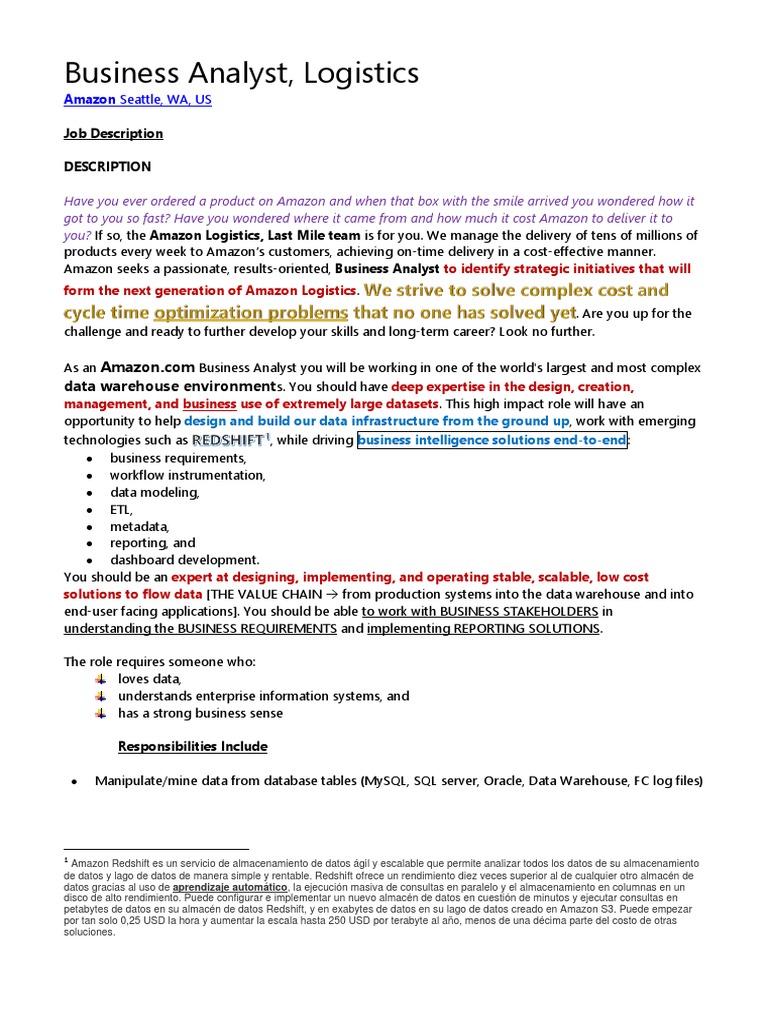 Business Analyst BD&BI - Logistics - AMAZON - Job Offer (Linkedin ...