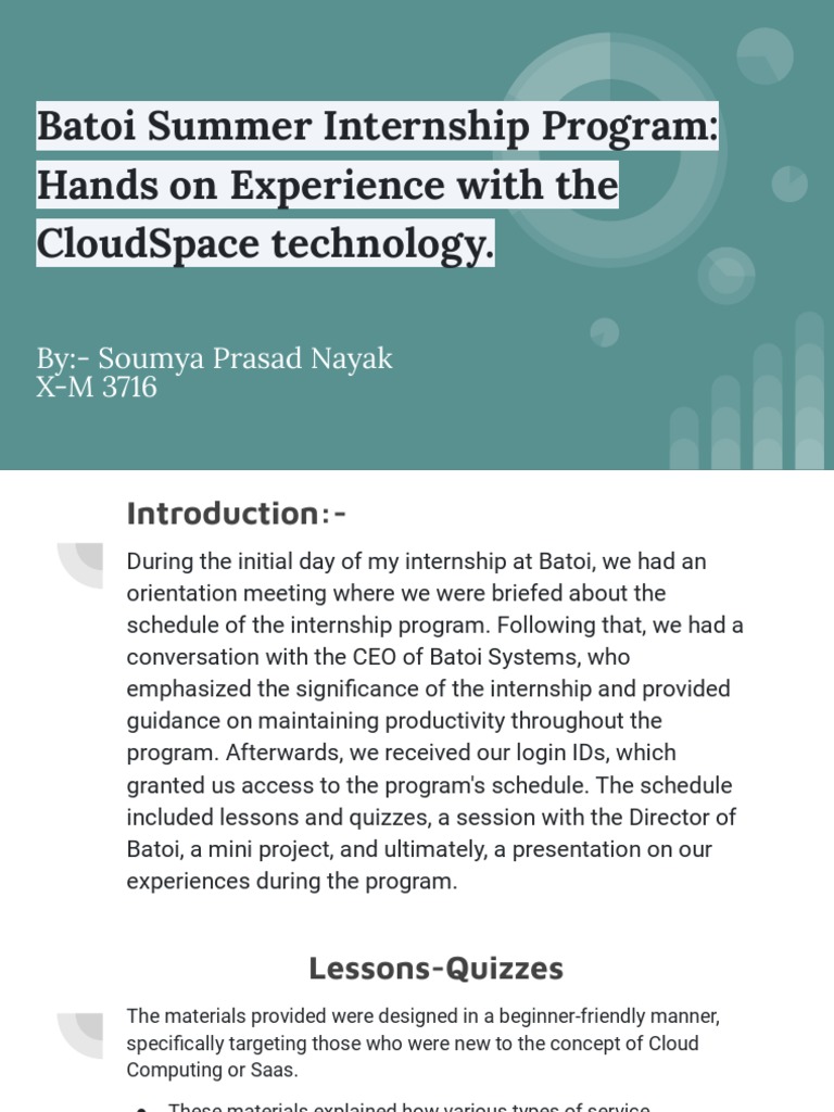 Batoi Summer Internship Program Introduction To Cloud Computing SaaS and CloudSpace-By Soumya ...