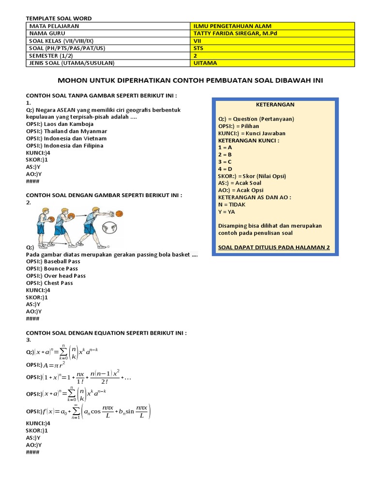 Template Kelas 7 .SAS - IPA.7.TFS.90. Soal. REVISI 2023 - INPUT INDIVIDU | PDF