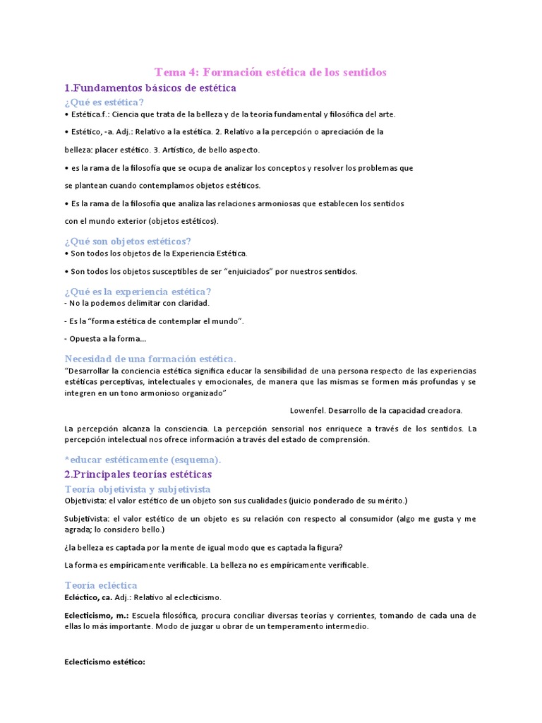 Formación Estética y Percepción Sensible | PDF | Estética | Belleza