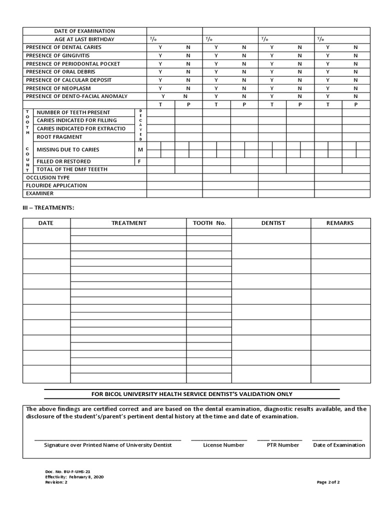 Individual Dental Health Record. Back | PDF | Dentistry | Dentist