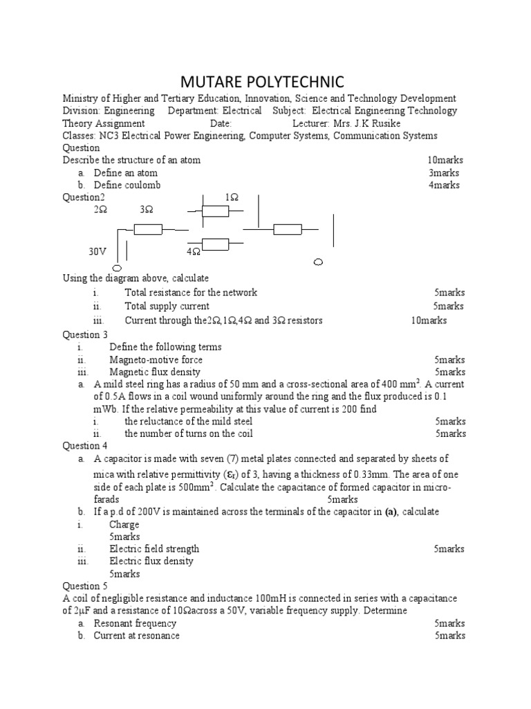 Theory Assignment | PDF | Inductor | Capacitor Theory Assignment | PDF | Inductor | Capacitor