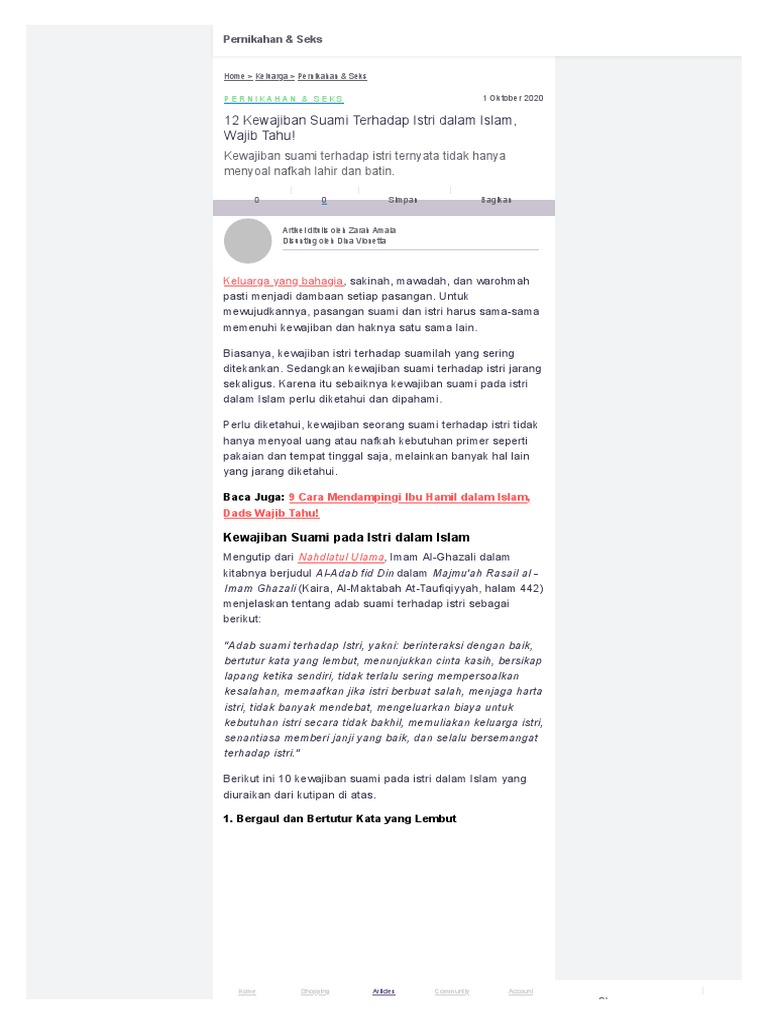 12 Kewajiban Suami Terhadap Istri Dalam Islam, Wajib Tahu! - Orami | PDF