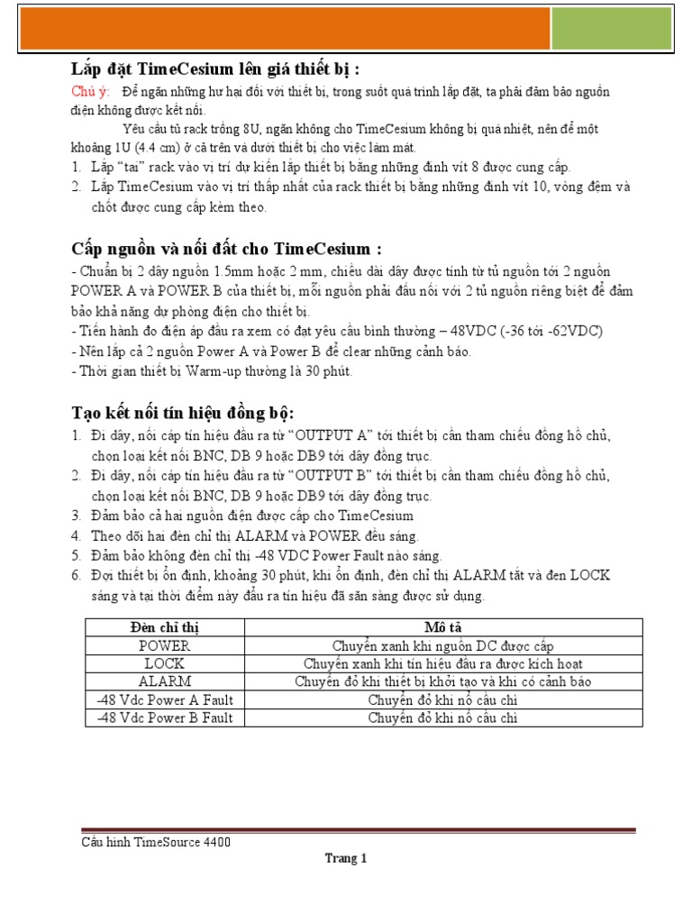 Cac buoc lap dat va cau hinh TimeCesium 4400 | PDF