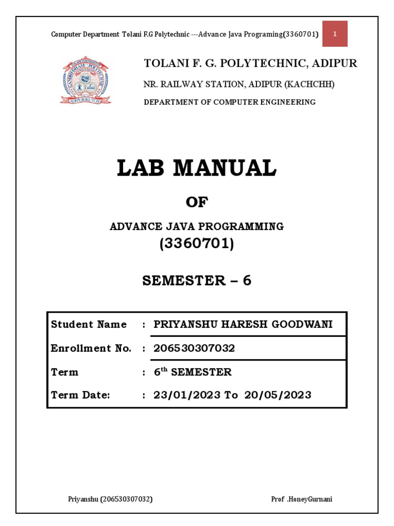Advance Java Lab Manual | PDF | Computing | Software Advance Java Lab Manual | PDF | Computing | Software