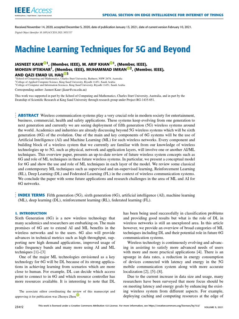 Machine Learning Techniques For 5G and Beyond | PDF | Machine Learning ...