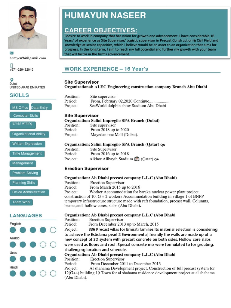Humayun Site Supervisor PDF | PDF | Precast Concrete | Concrete