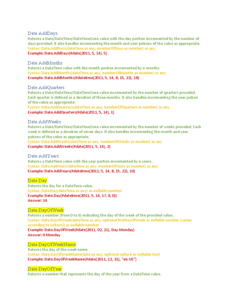 Date Functions for DateTime Manipulation | PDF | Json | Function ...