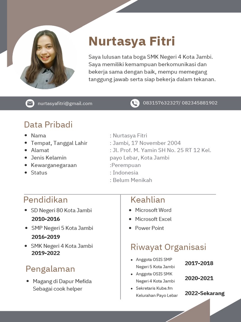 Contoh CV Lulusan SMK Tata Boga | PDF
