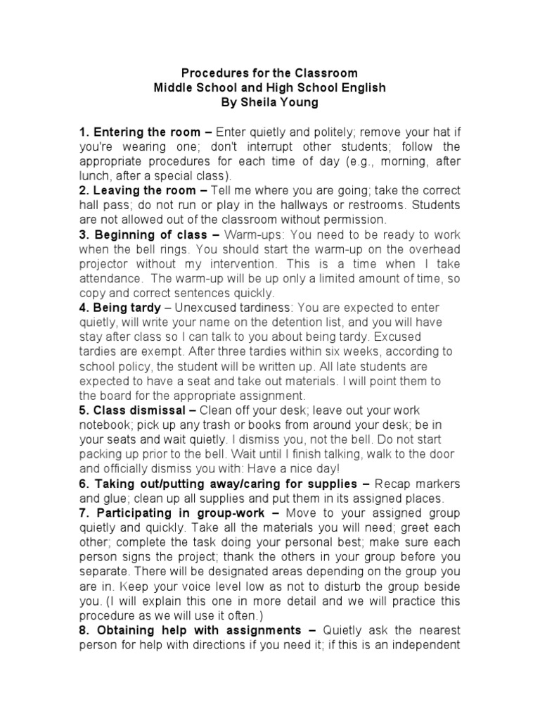 High School Classroom Procedures Guide | PDF | Classroom