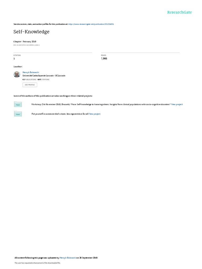 Bukowski2019 Self-Knowledge | PDF | Self Concept | Knowledge