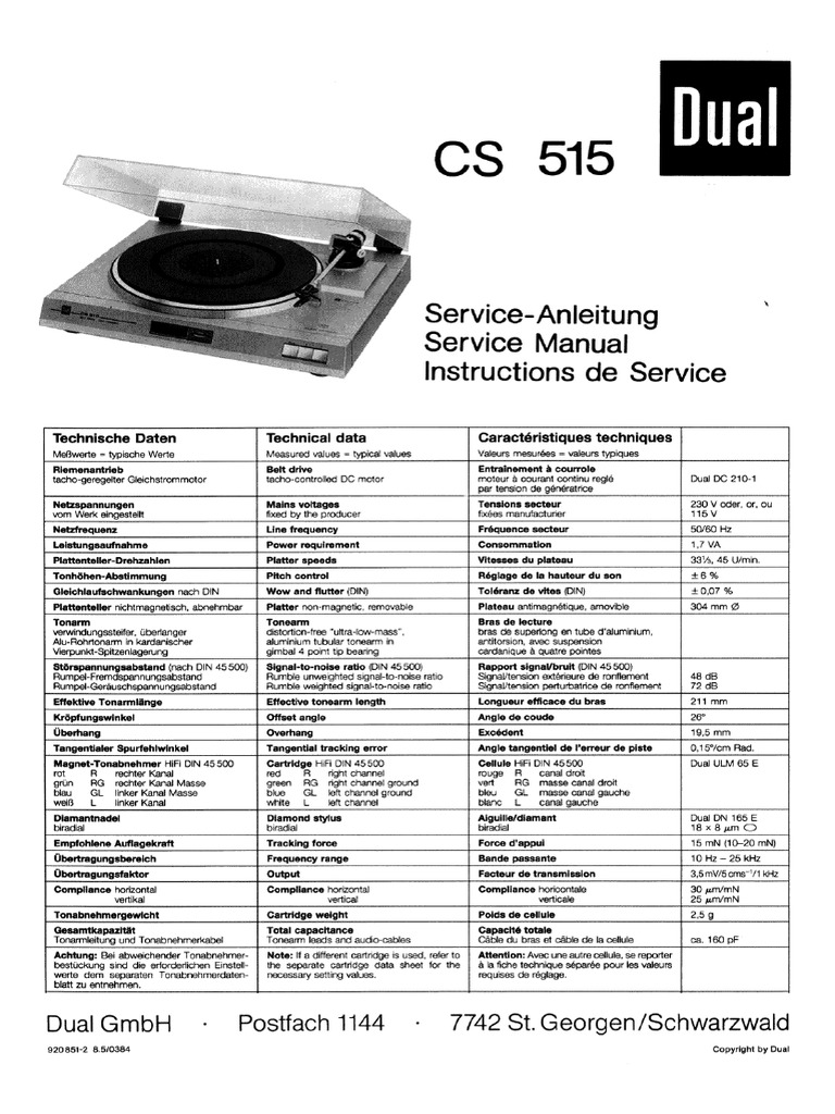 Dual cs515 Turntable | PDF