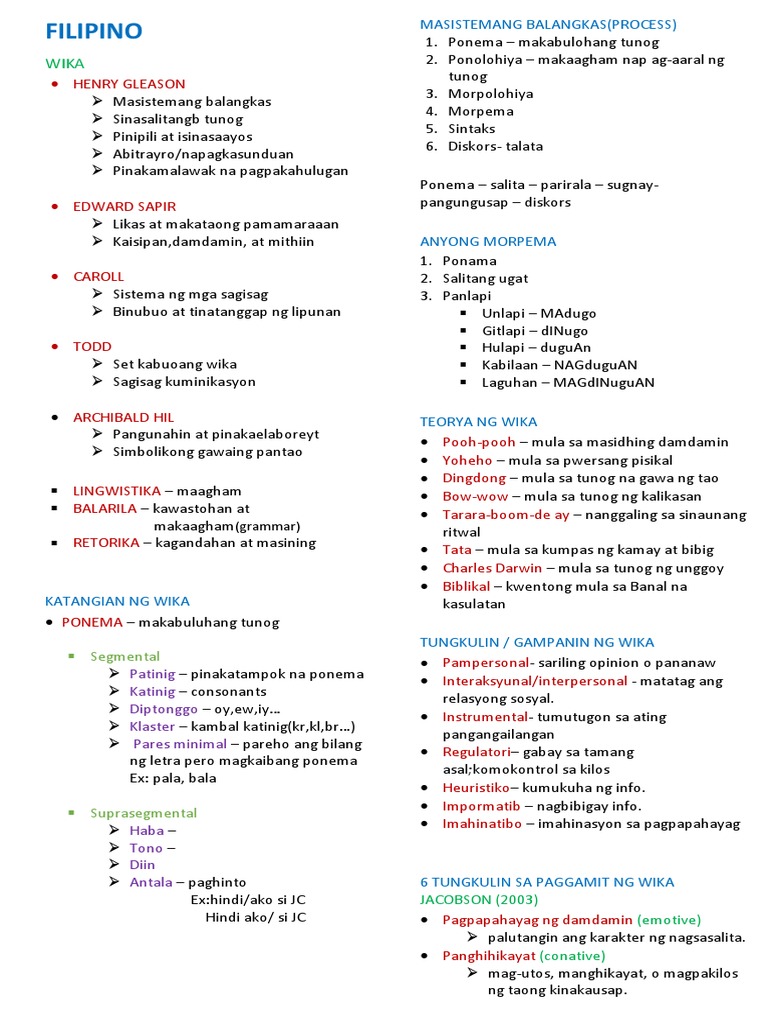Let Reviewer General Education Filipino Bullets and Handouts | PDF