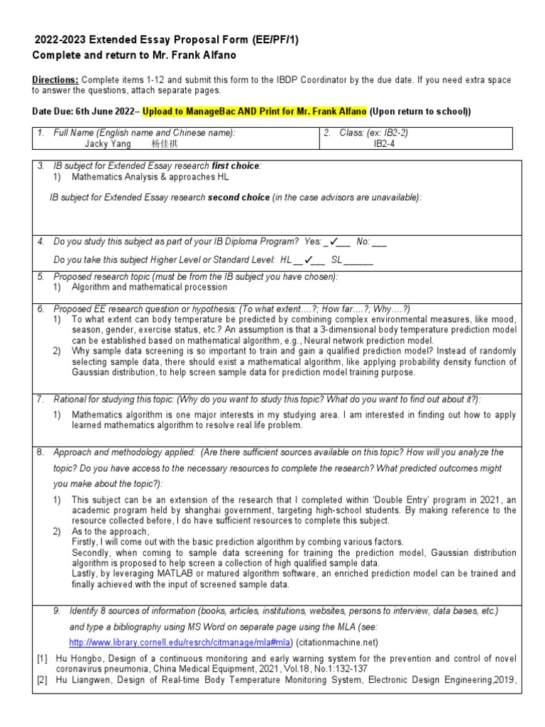 Extended Essay Proposal Form EE PF 1 3 | Download Free PDF | Science