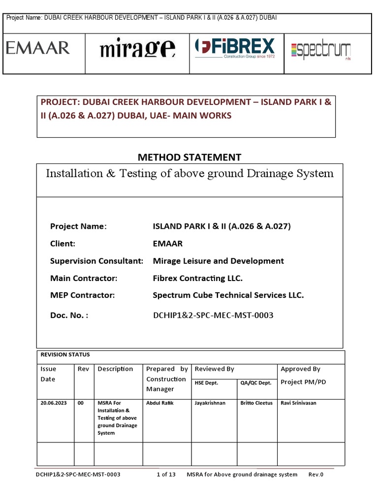 Above Ground Drainage Method Statement | PDF | Pipe (Fluid Conveyance ...