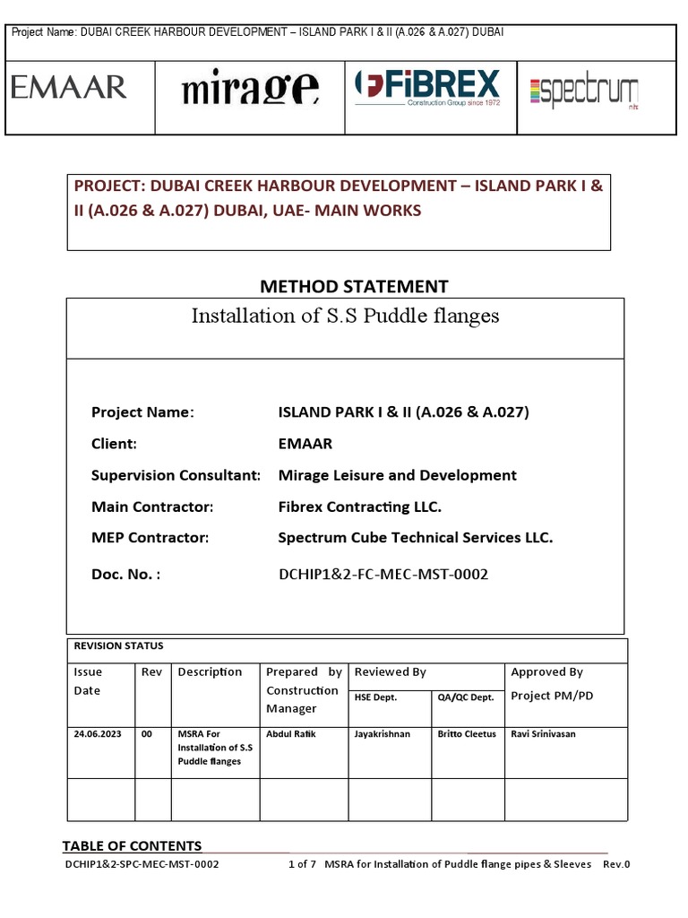 Method Statement of Installation of SS Puddle Flanges | PDF | Quality ...