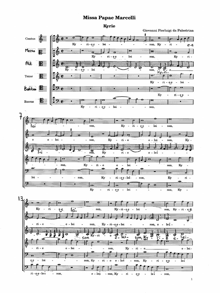 01a Palestrina - Kyrie (Missa Papae Marcelli) - Alt-notation | PDF