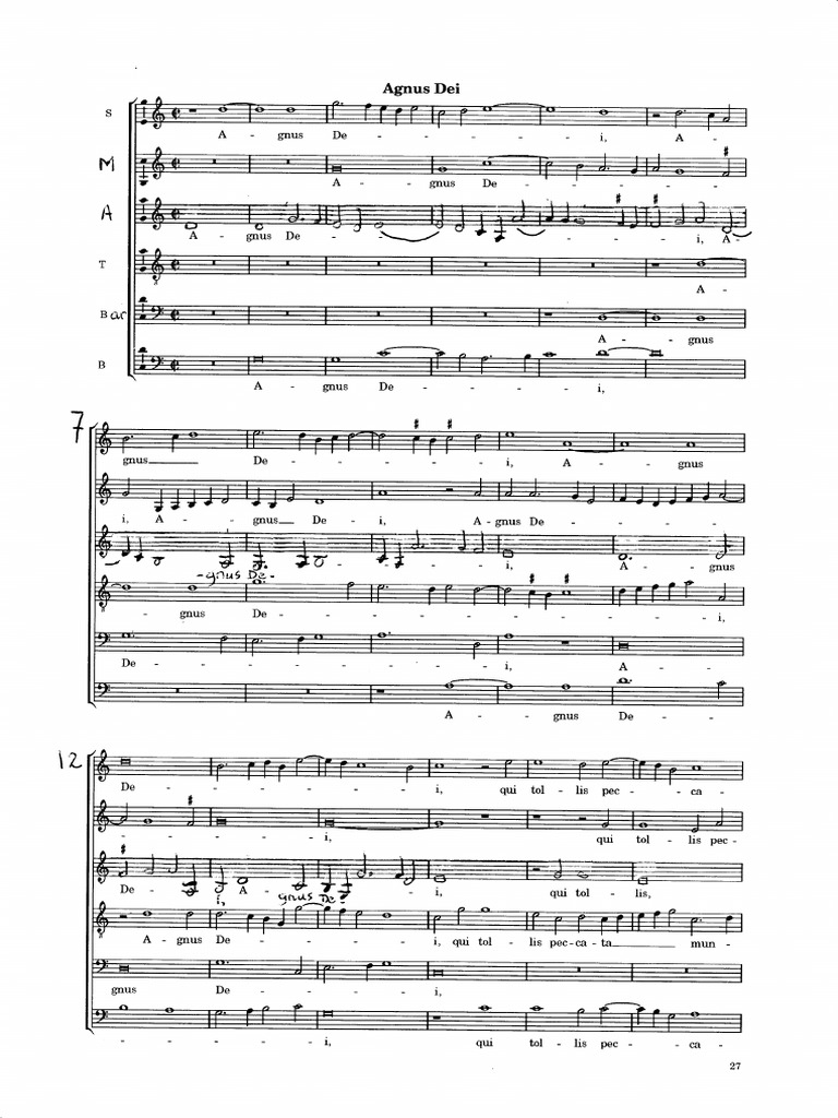 01e Palestrina - Agnus Dei 1 (Pope Marcellus Mass) - Alt-notation | PDF