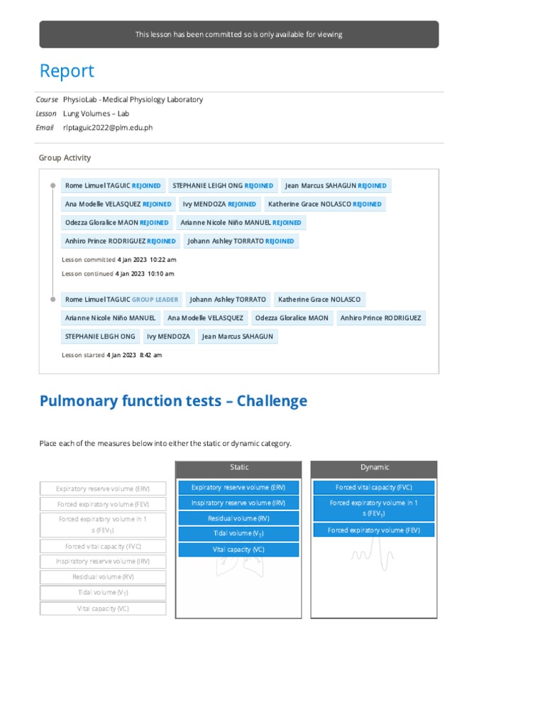 Lung Volumes Lab Report | PDF | Exhalation | Breathing