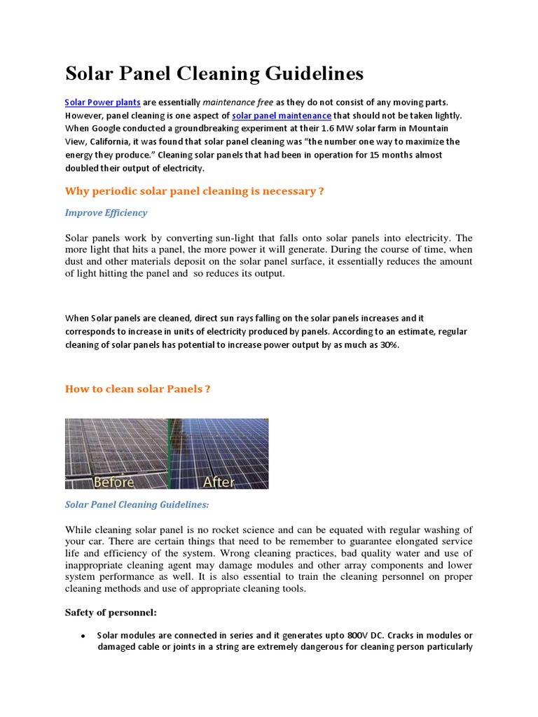 Solar Panel Cleaning Guidelines | Download Free PDF | Solar Power ...