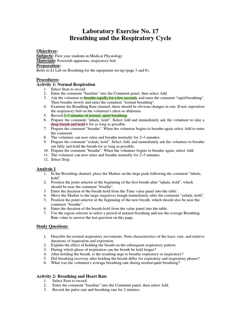 Breathing Physiology Lab Exercises | PDF | Exhalation | Breathing