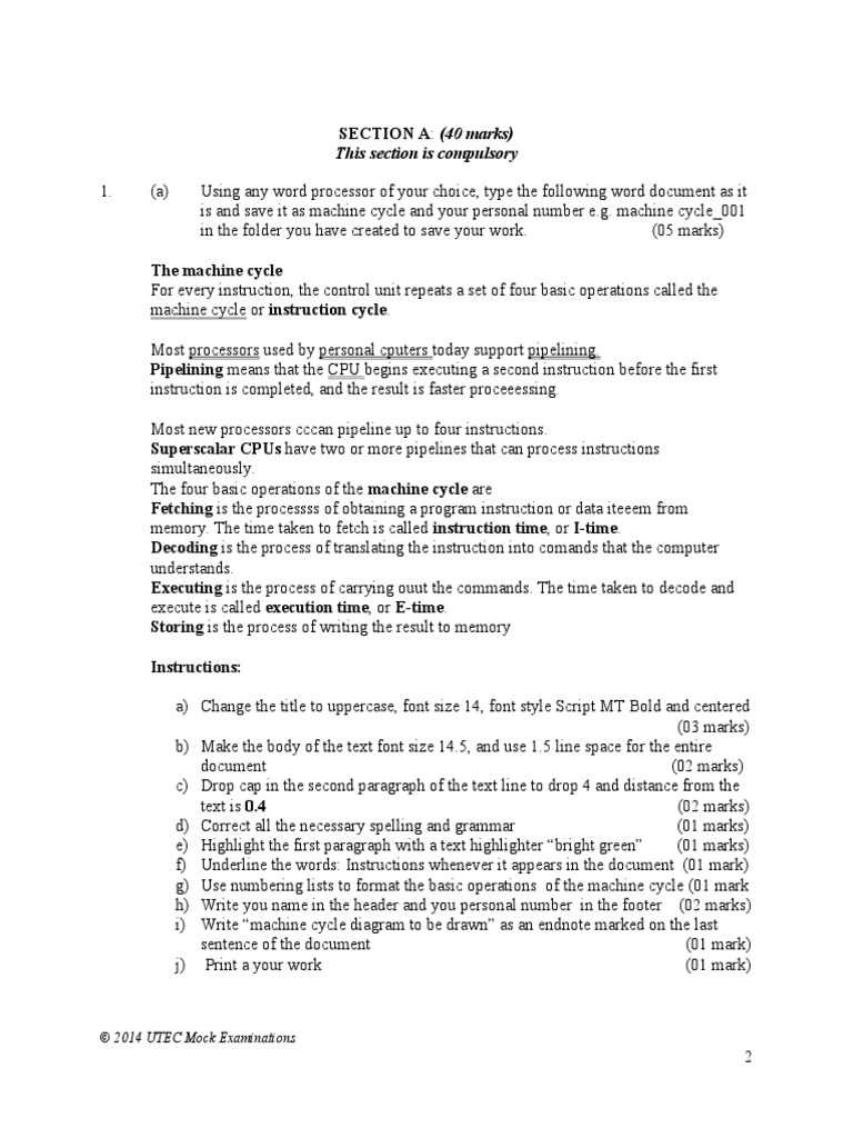 © 2014 UTEC Mock Examinations | PDF | Central Processing Unit | Process (Computing)