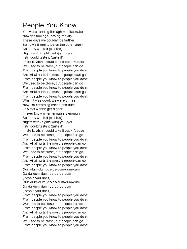 People You Know - Selena Gomez (Lyrics) | PDF