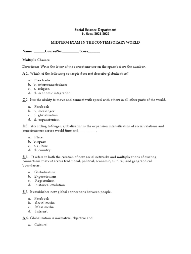 Midterm Exam in The Contemporary World | PDF | Balance Of Trade | Marxism