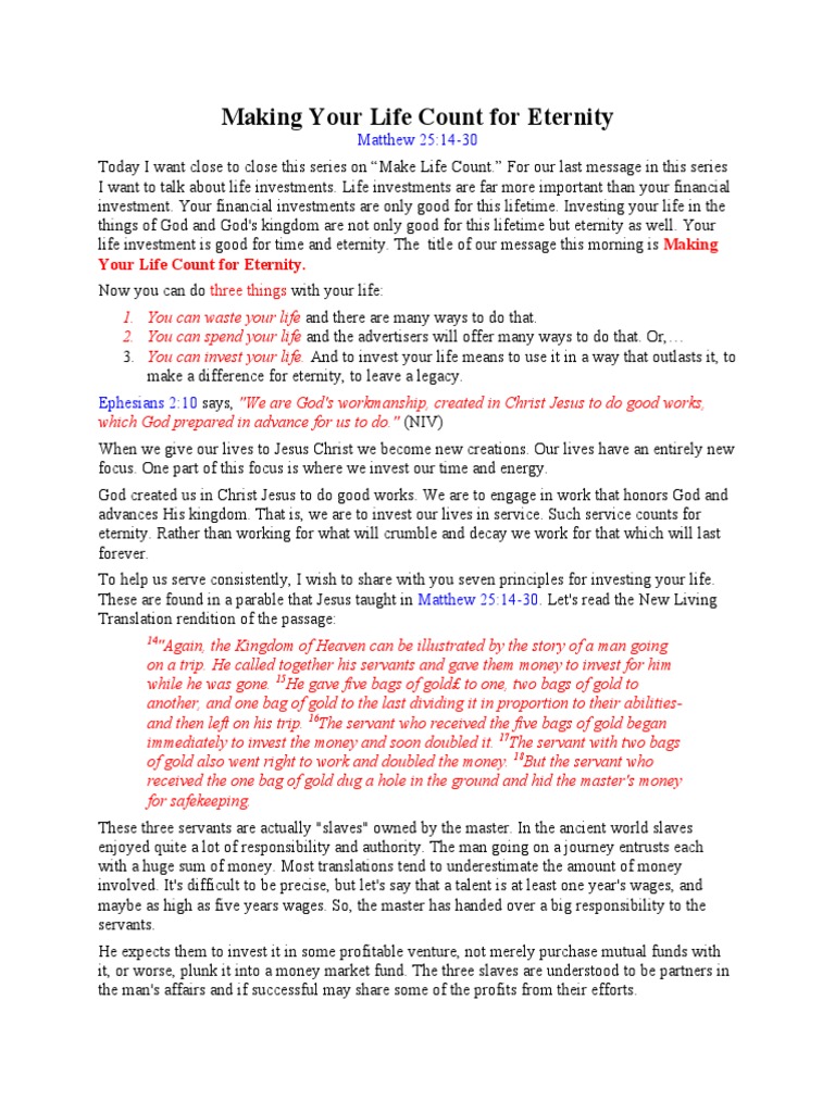 Making Your Life Count For Eternity | PDF | Jesus
