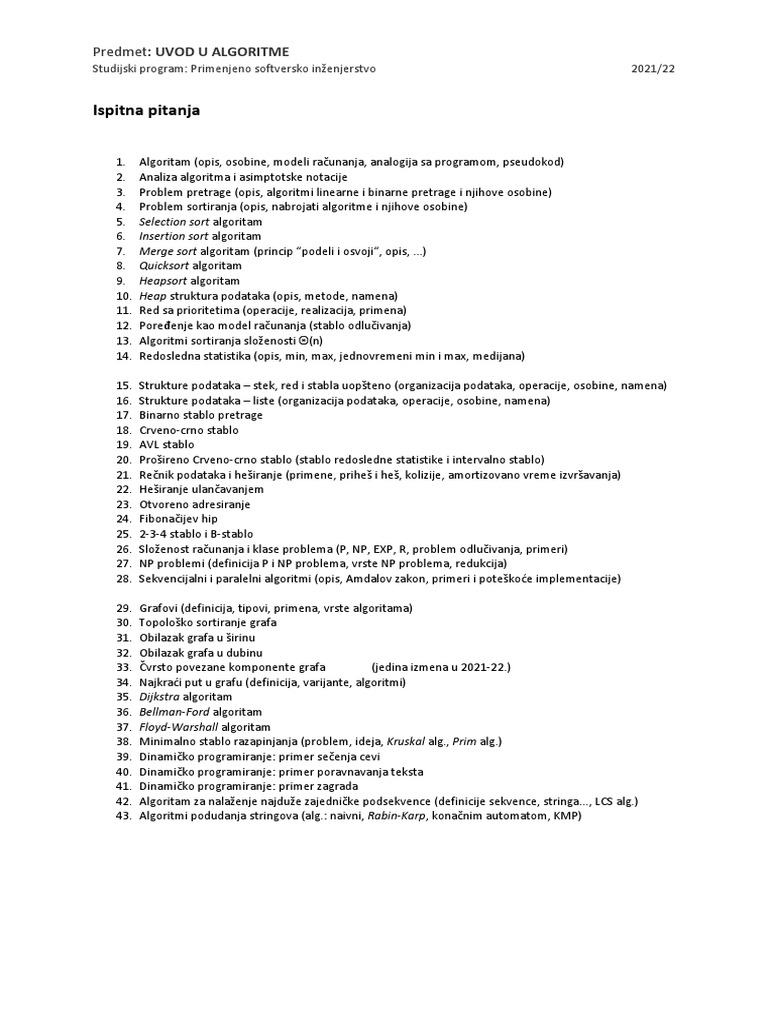 Uvod U Algoritme | PDF
