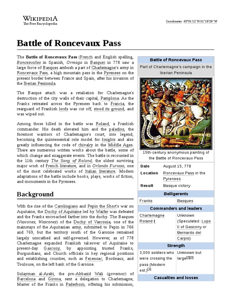 Battle of Roncevaux Pass | PDF | Middle Ages