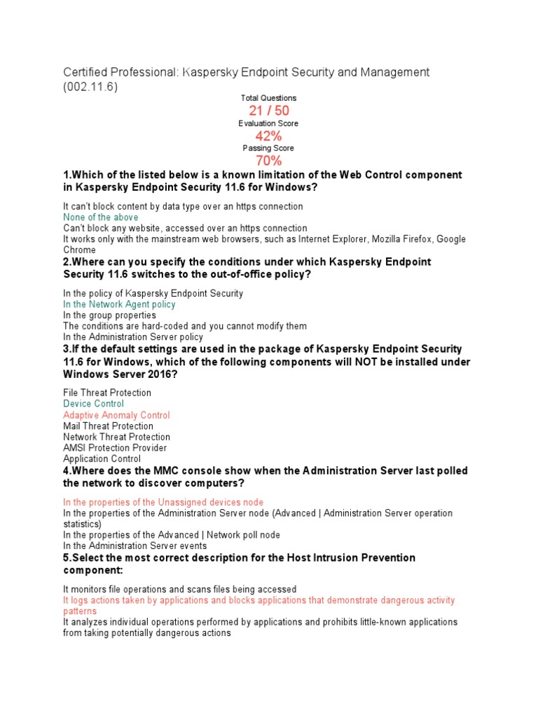 Certified Professional: Kaspersky Endpoint Security and Management (002.11.6) | PDF ...