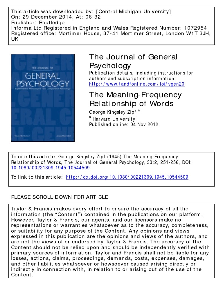 Zipf 1945 The Meaning-Frequency Relationship of Words | PDF | Logarithm