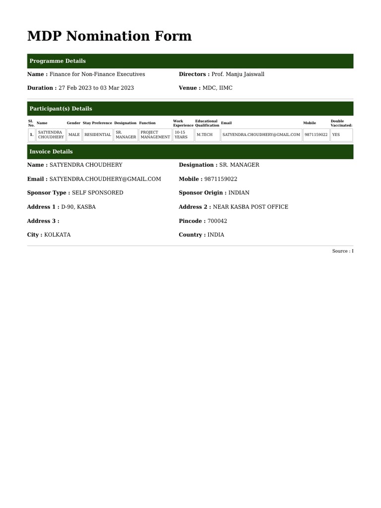 MDP Nomination Form | PDF